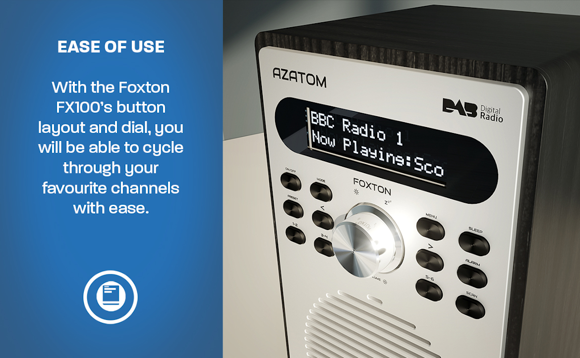 Azatom Foxton FX100 DAB, DAB+ & FM Clock Radio with USB Quick Charging | Best of British Audio ...