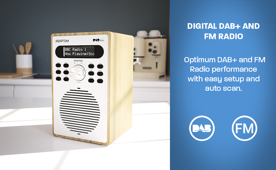 Azatom Foxton FX100 DAB, DAB+ & FM Clock Radio with USB Quick Charging | Best of British Audio ...